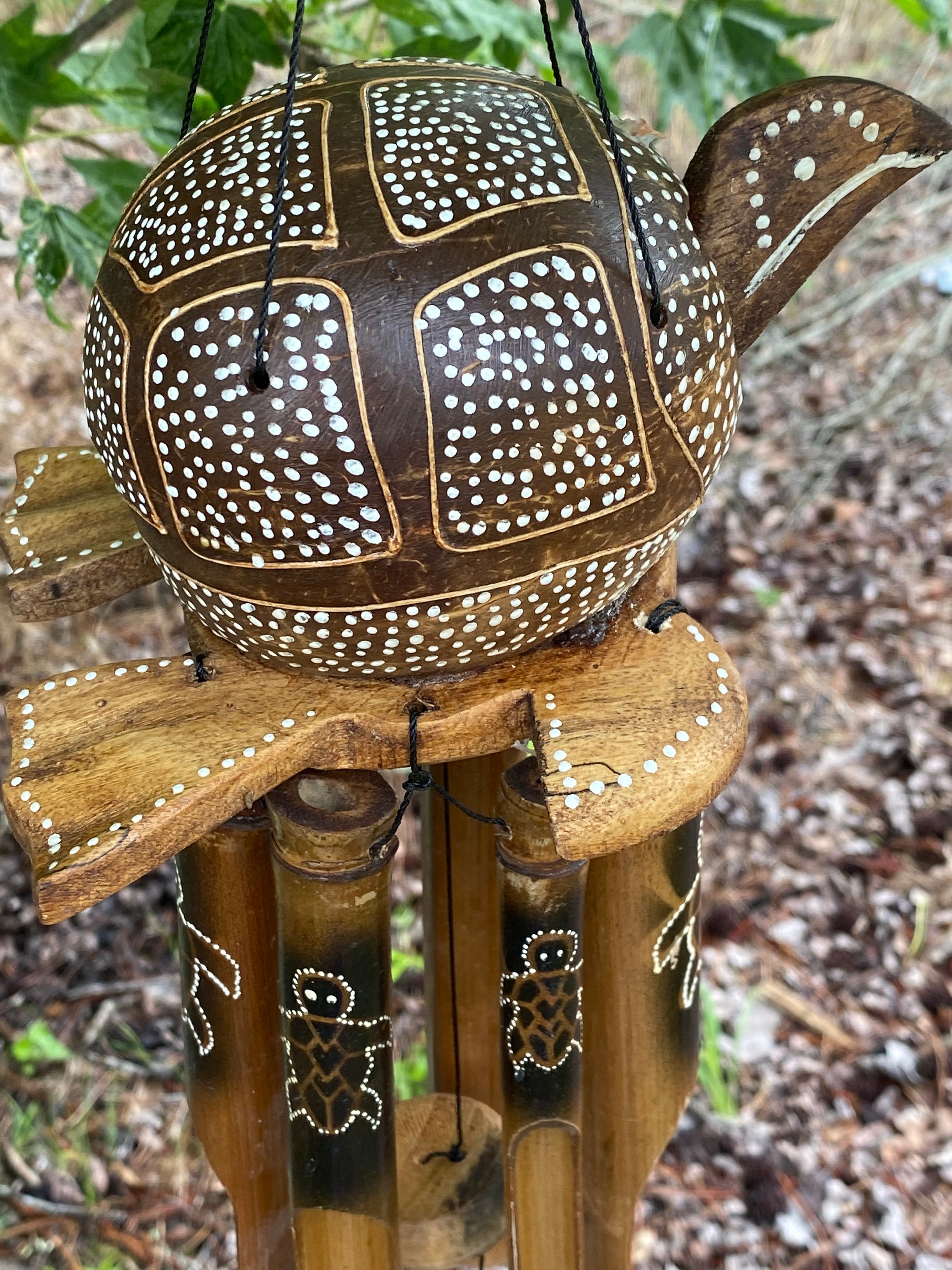 Turtle Wind Chime Hand Made Artist Painted Coconut Bamboo - Etsy