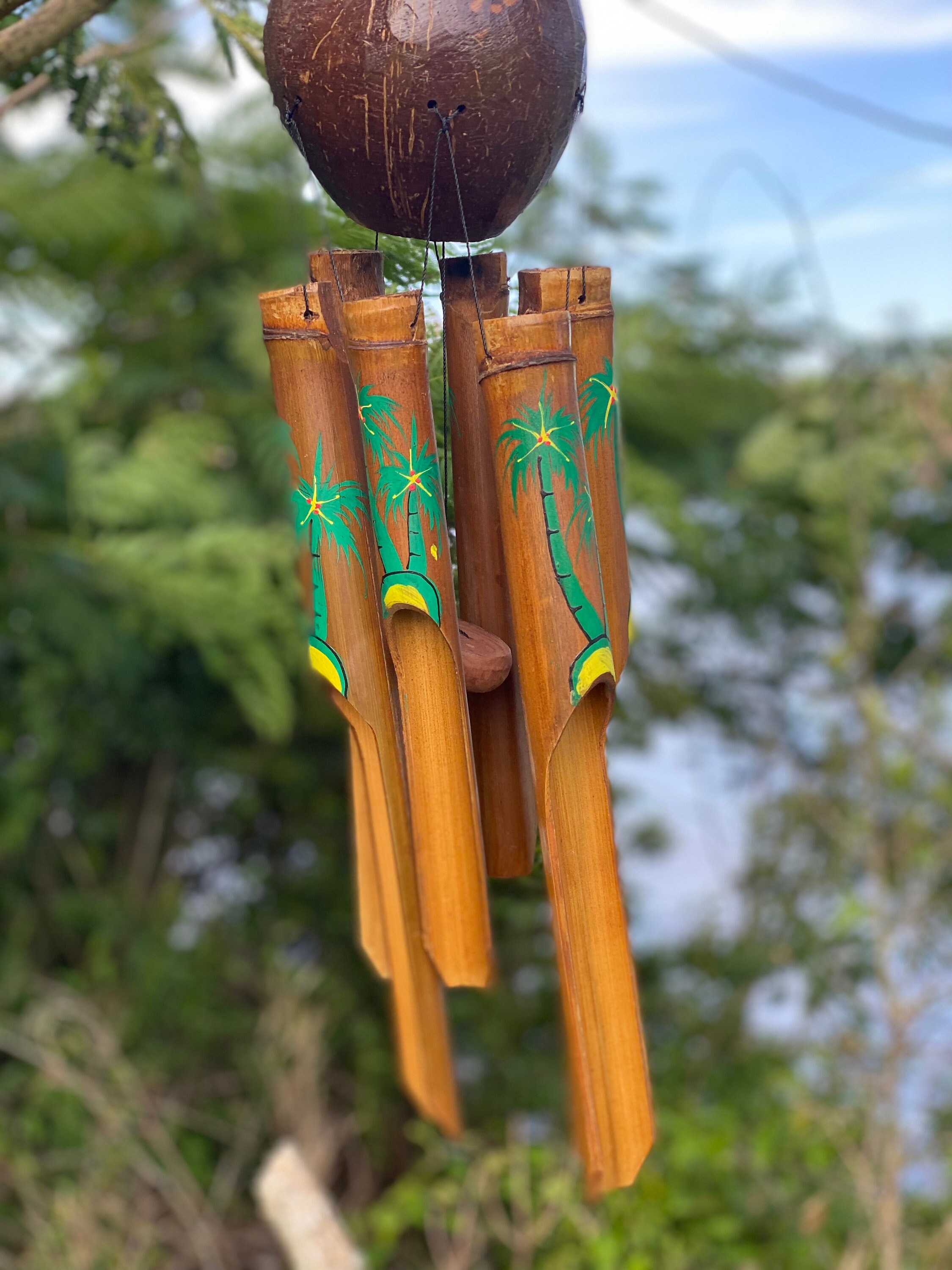 Coconut Tree Wind Chime Hand Made Hand Painted Full Coconut - Etsy