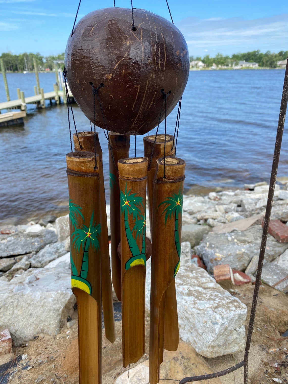 Coconut Tree Wind Chime Hand Made Hand Painted Full Coconut - Etsy