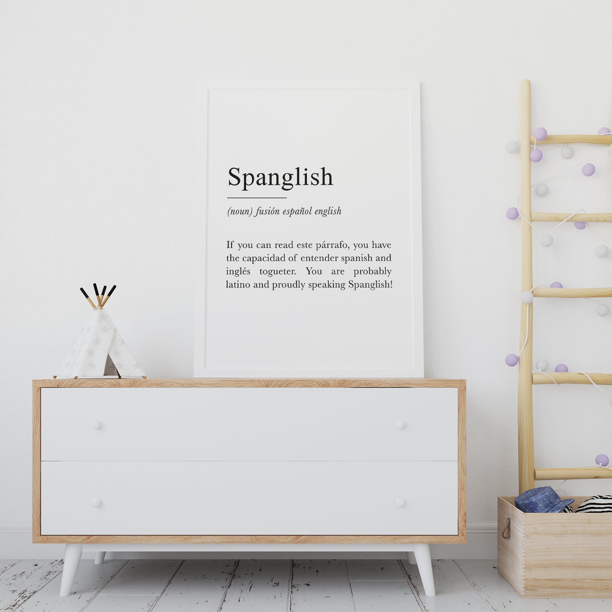 SPANGLISH Diccionario, Latin Definition With White Background Wall Art ...