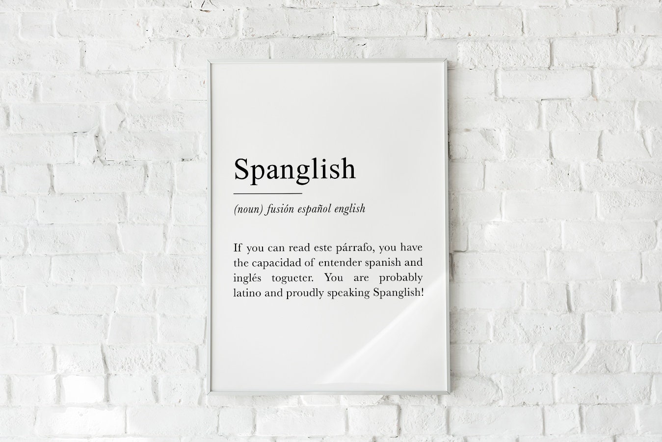 SPANGLISH Diccionario, Latin Definition With White Background Wall Art ...