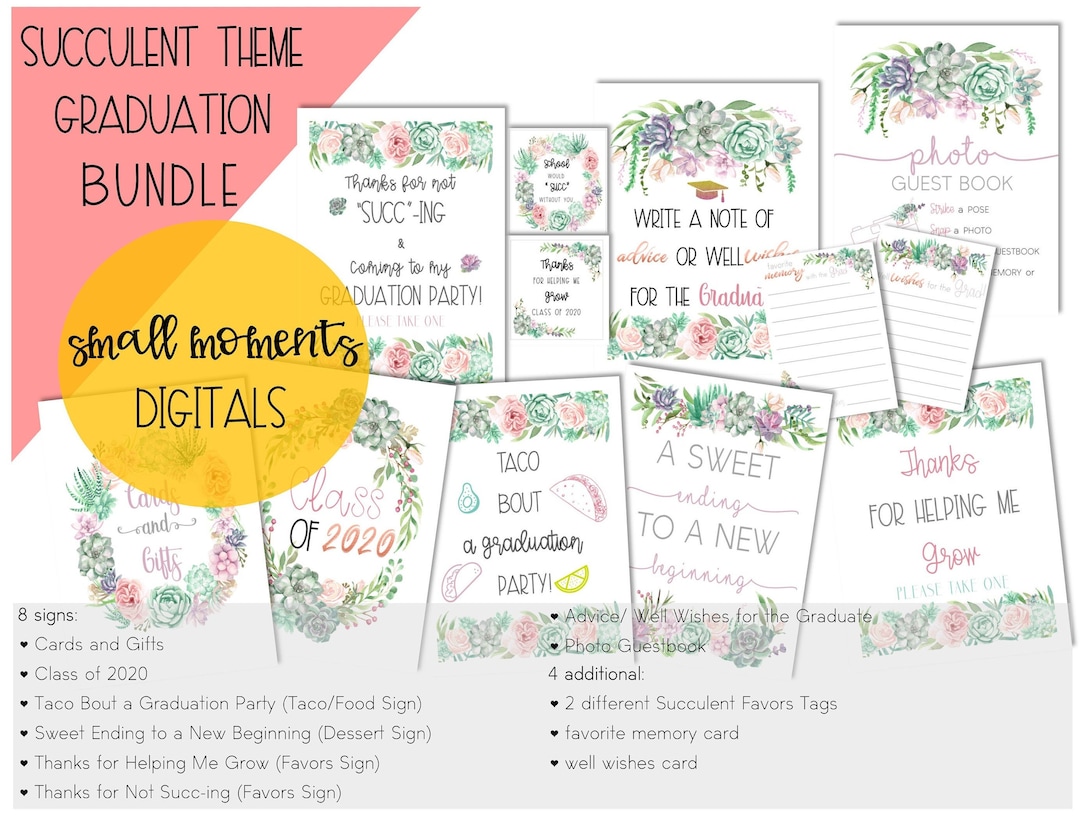 Succulent Theme Graduation Party Signs, Succulent Floral Party ...