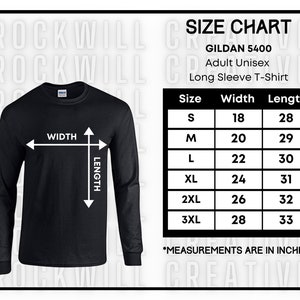 GILDAN 5400 Size Chart Guide Long Sleeve T Shirt Size Chart G540 - Etsy