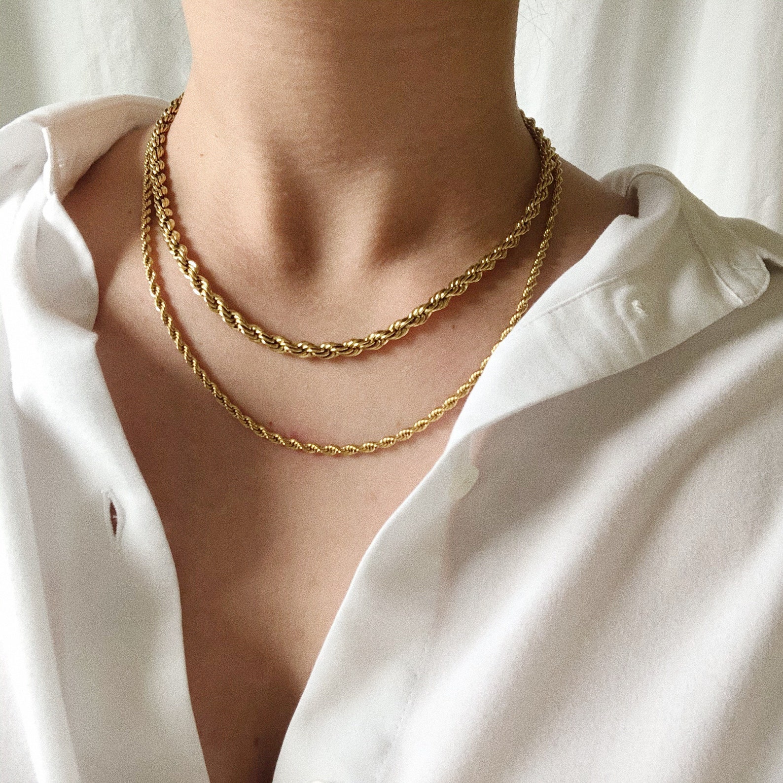ANA TWISTED CHAIN 18K Gold Rope Chain Necklace Choker Chunky | Etsy