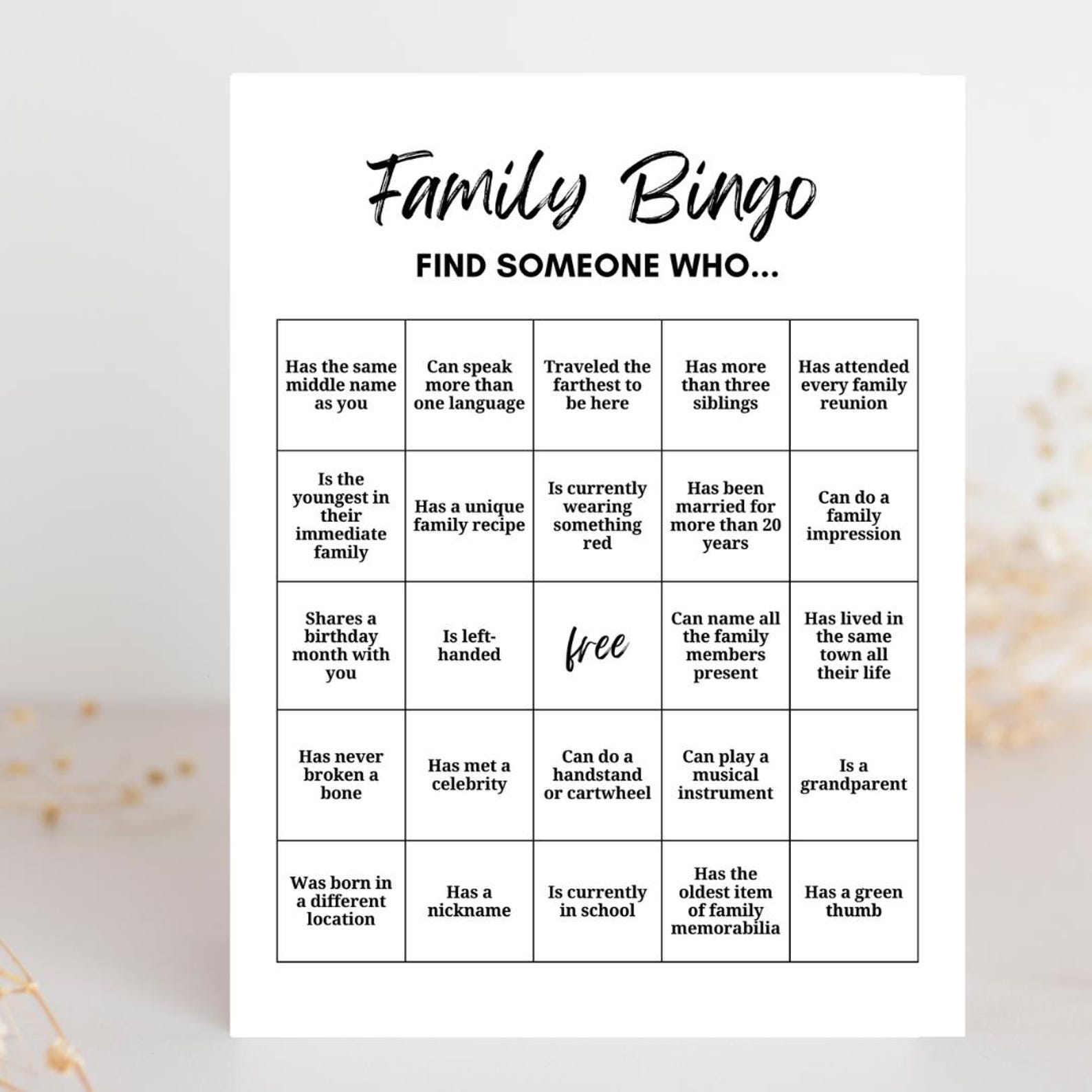 Family Bonding Activities | Family Bingo Game Family Reunion Games ...