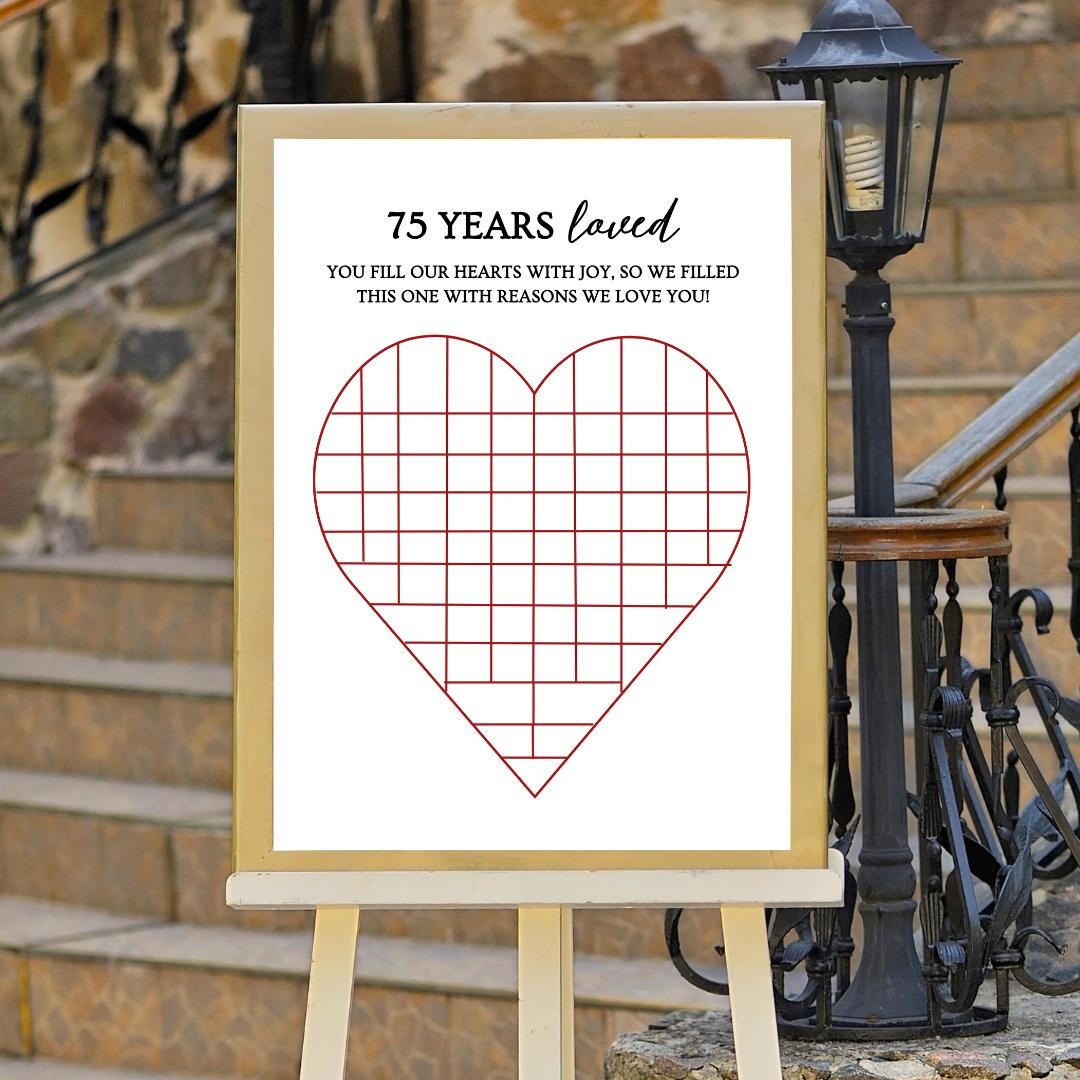 75 Years Loved Reasons We Love You Poster Board Printable 75th Birthday ...