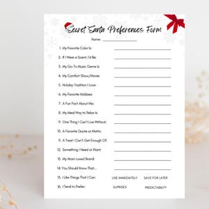 Printable Secret Santa Form Christmas Gift Exchange Form, Team Building ...