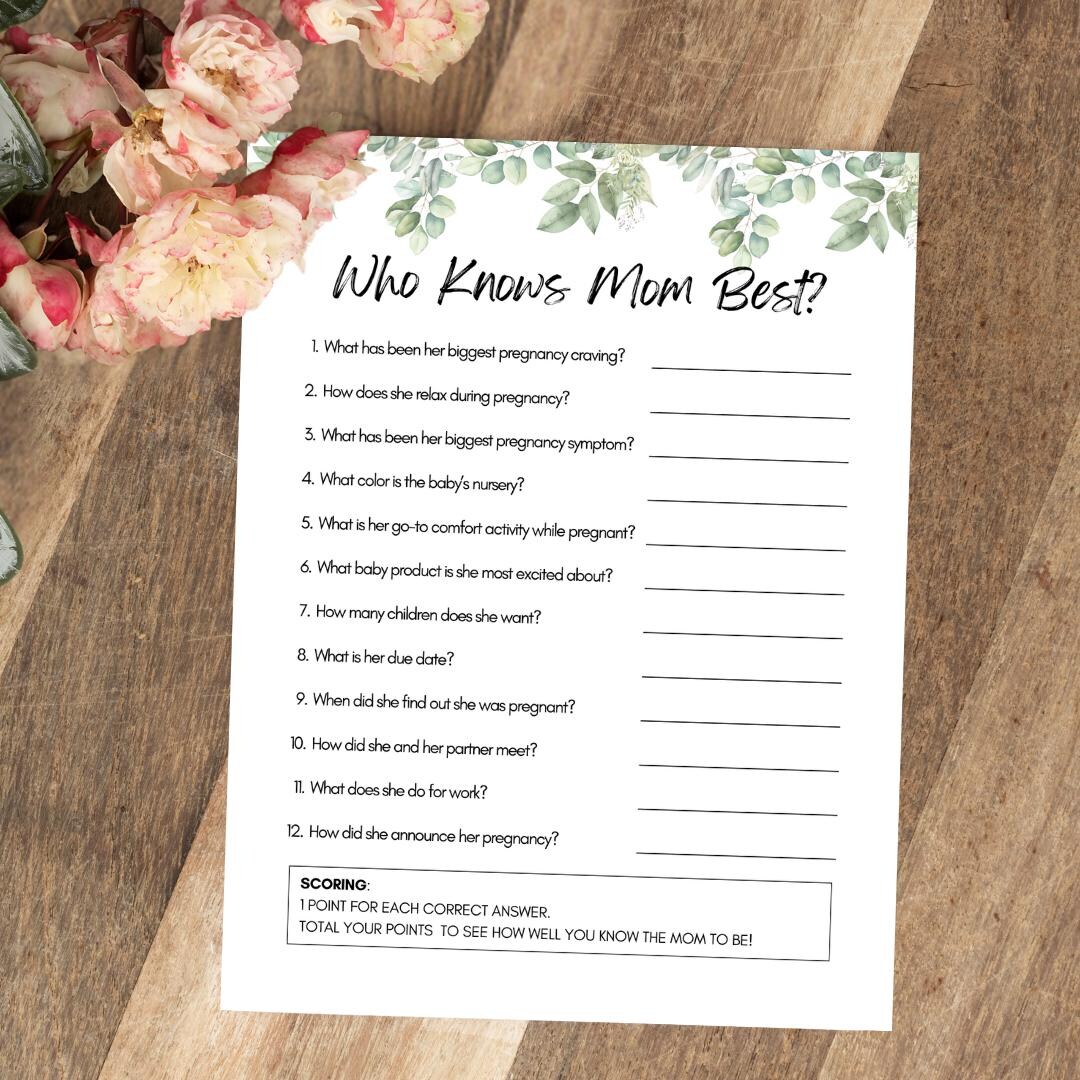 Printable Who Knows Mom Best Baby Shower Game, Baby Trivia Game, Baby ...