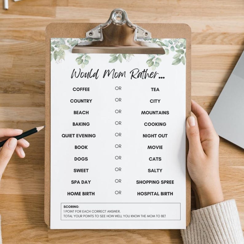 Printable Would Mom Rather Baby Trivia Game | Baby Shower Trivia, Would ...