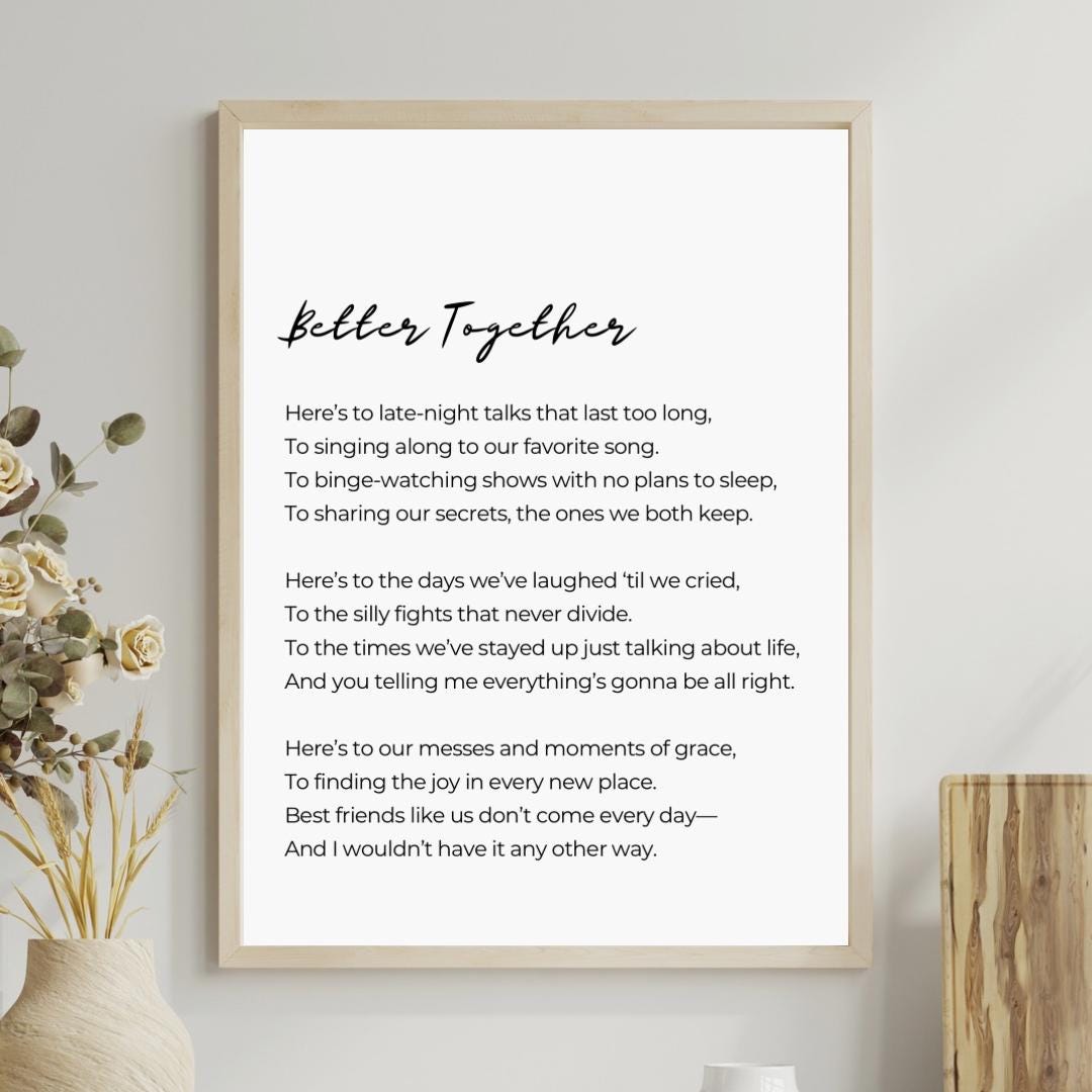 Better Together Best Friend Poem | Galentines Day Gifts Poems About ...