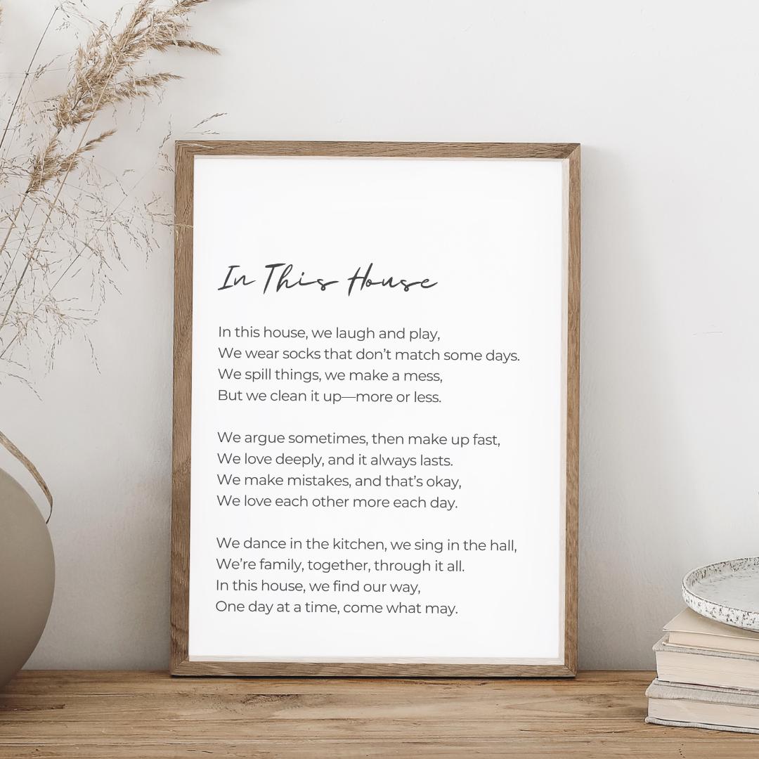 In This House Poem | Sweet Family Poem Everyday Life Sentimental Wall ...
