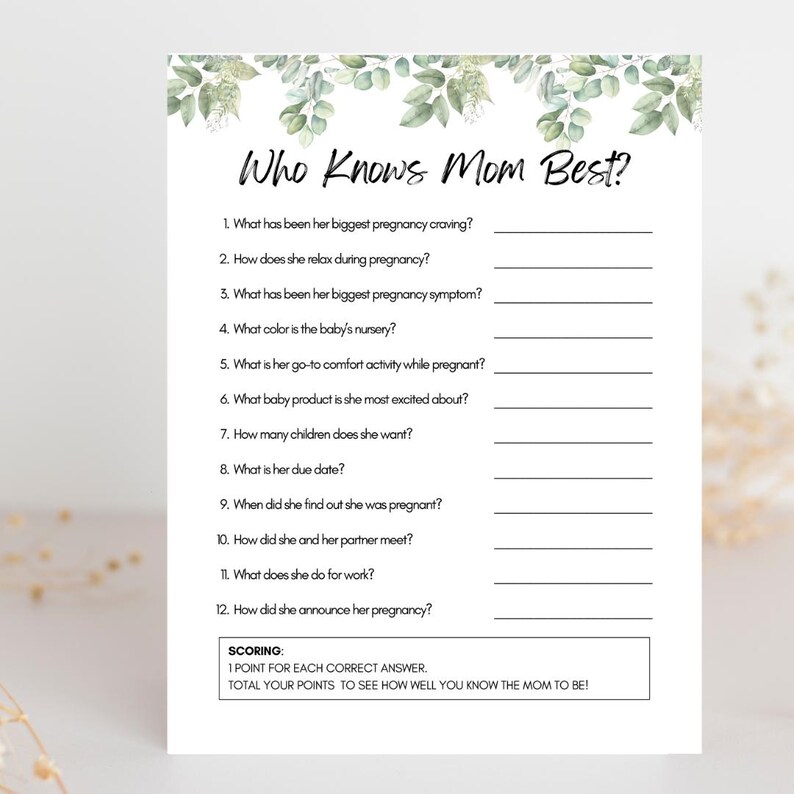 Printable Who Knows Mom Best Baby Shower Game, Baby Trivia Game, Baby ...