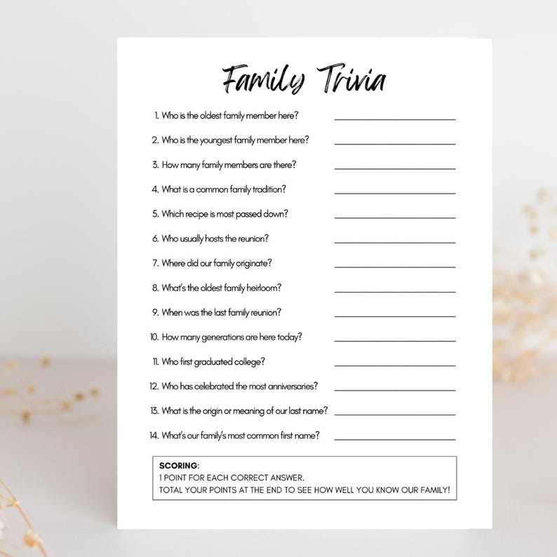 Family Reunion Quiz | Family Quiz Questions Family Get Together Games ...