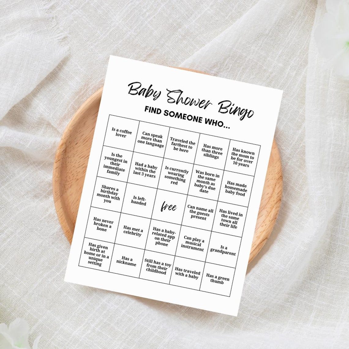 Printable Baby Shower Bingo Game | Find the Guest Bingo Baby Shower ...