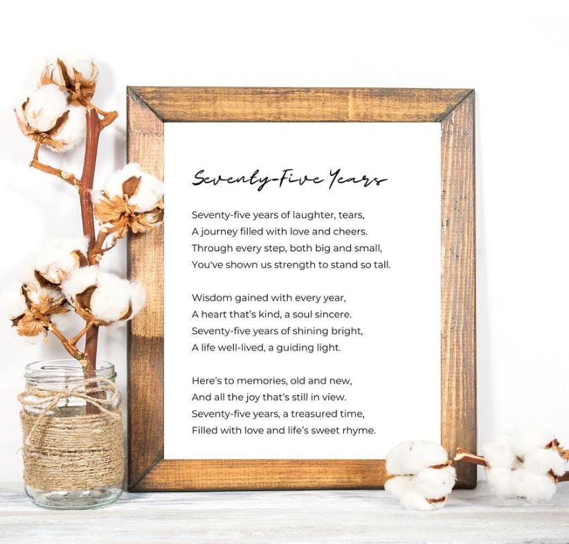 75th Birthday Celebration Poem | 75th Birthday Gift for Women Birthday ...
