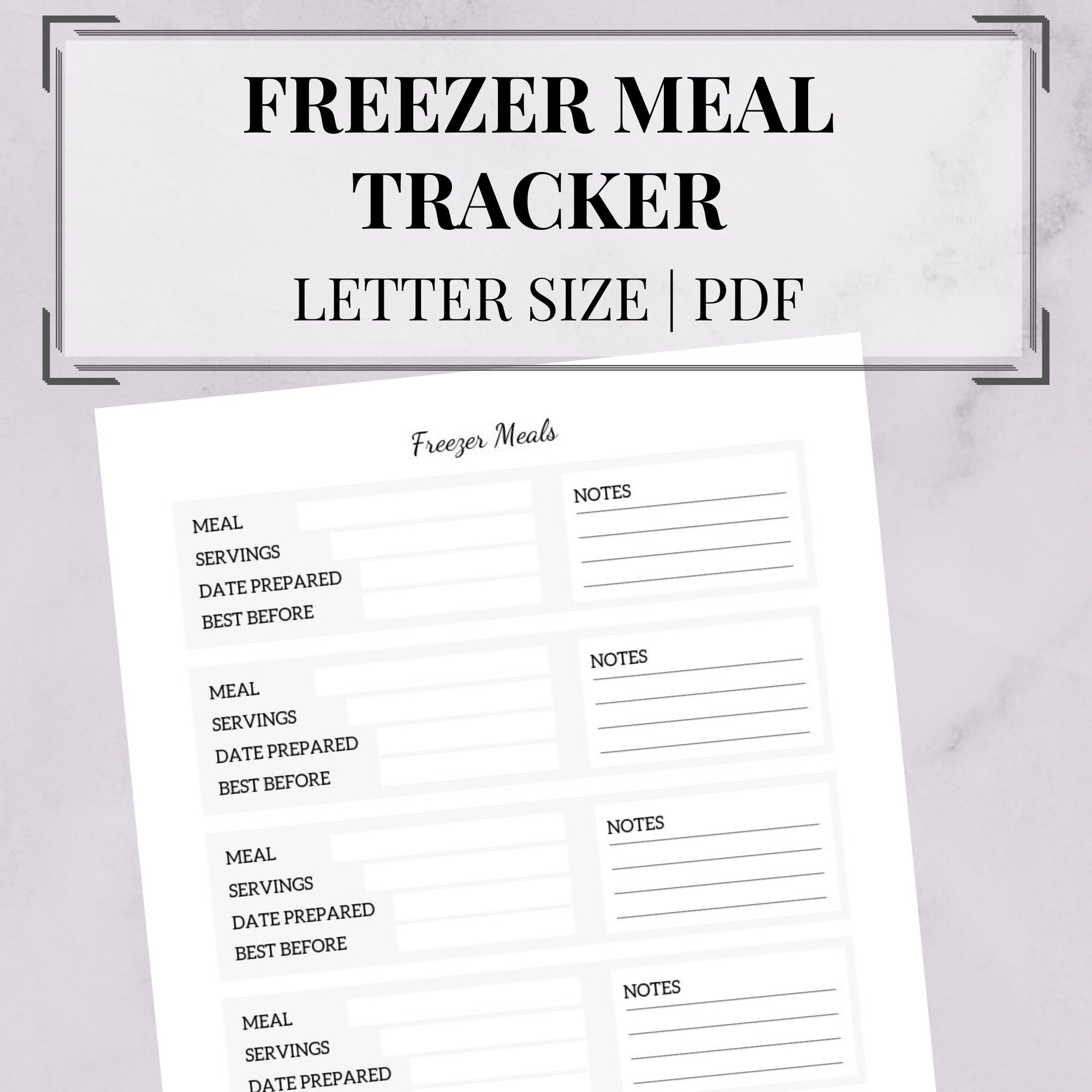 Freezer Meal Tracker, Printable Freezer Log, Frozen Food, Freezer ...