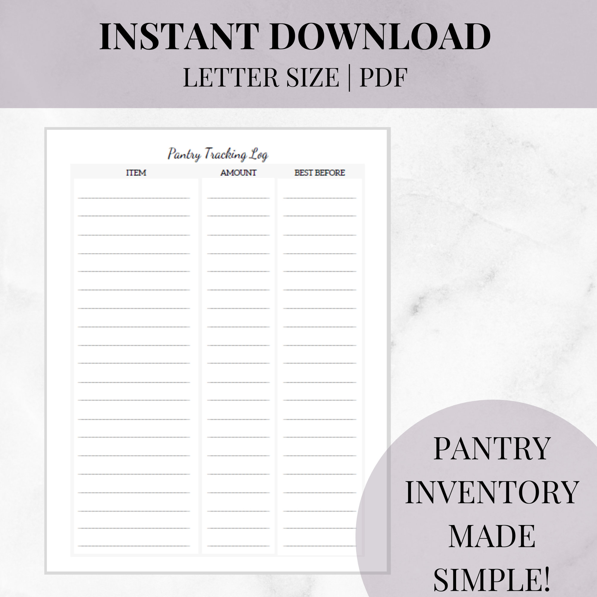 Pantry Log, Pantry Organization, Printable Inventory Tracker, Home ...