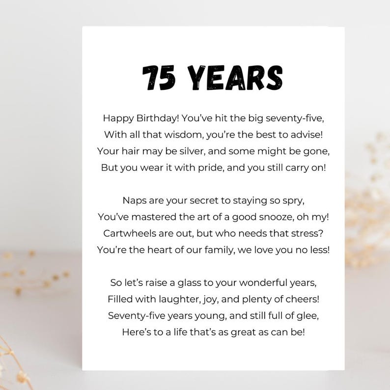 Funny 75th Birthday Gift for Women and Men | Printable Digital Download ...