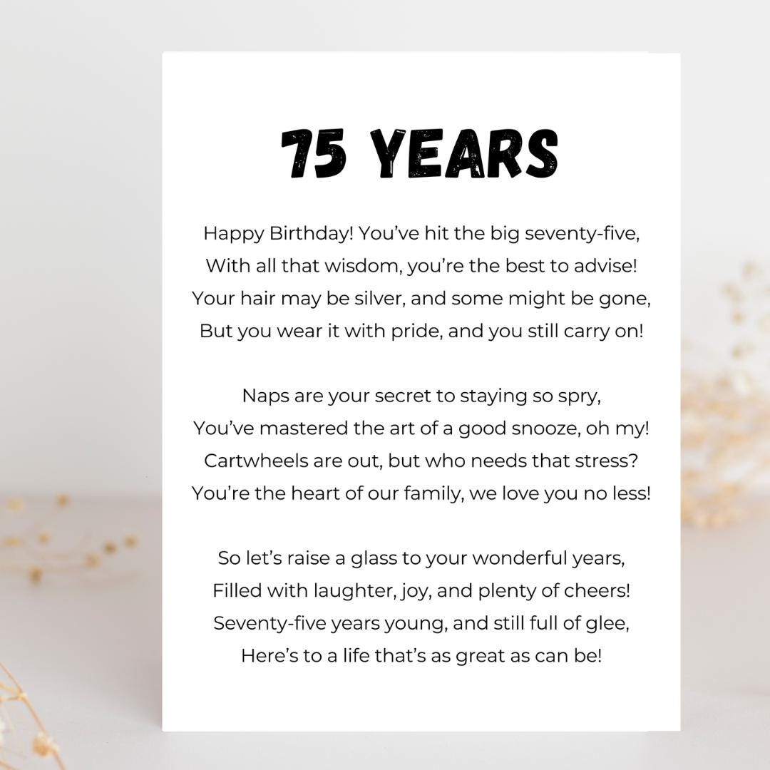 Funny 75th Birthday Gift for Women and Men | Printable Digital Download ...