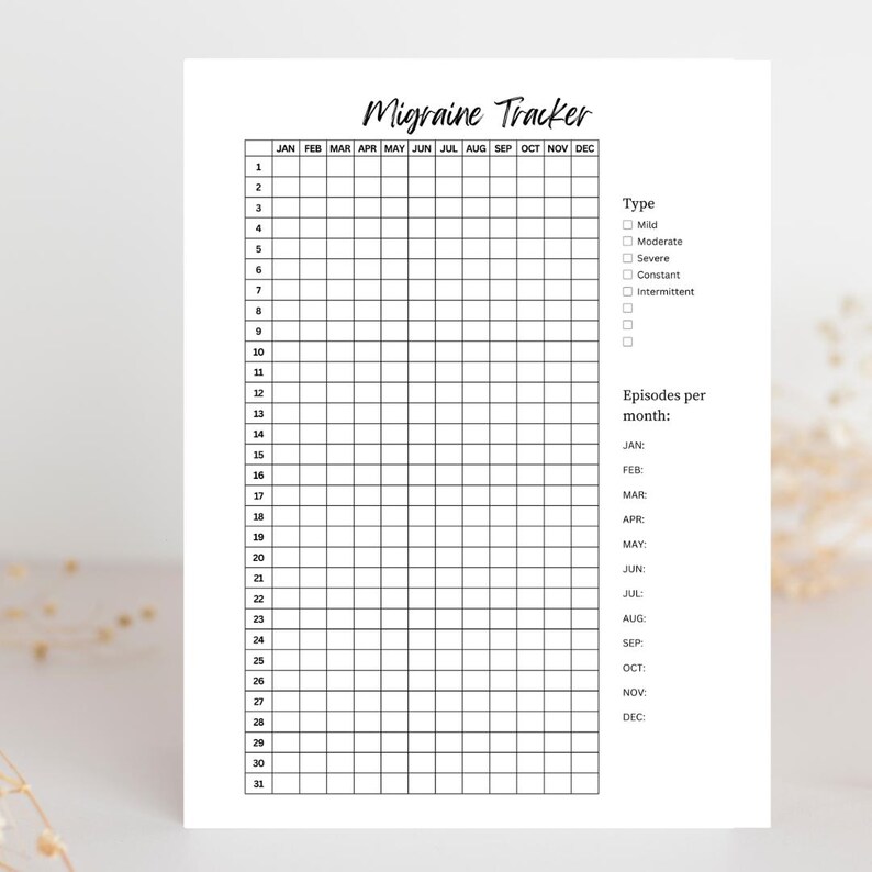 Daily Headache Symptom Tracker | Pain Journal Headache Diary Headache ...