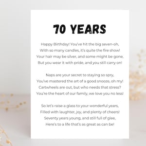 Funny 70th Birthday Poems for Women and Men | Printable Digital ...