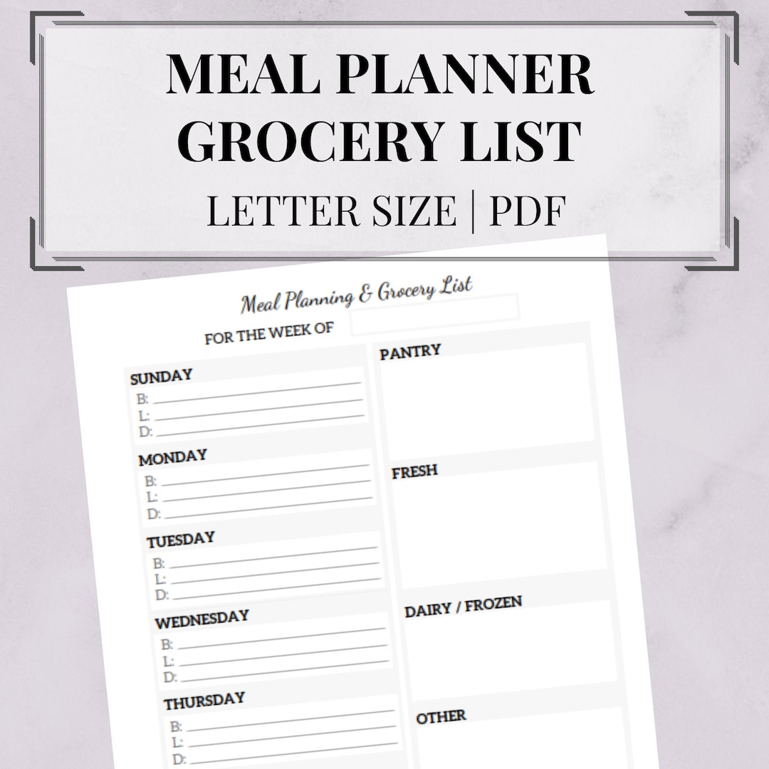Grocery List Printable, Weekly Grocery List Template, Meal Prep Planner ...