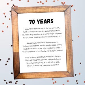 Funny 70th Birthday Poems for Women and Men | Printable Digital ...