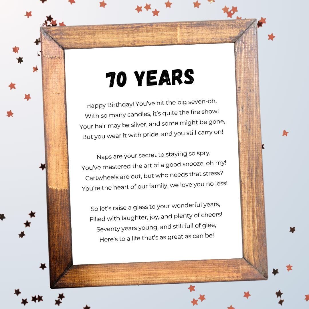 Funny 70th Birthday Poems for Women and Men | Printable Digital ...