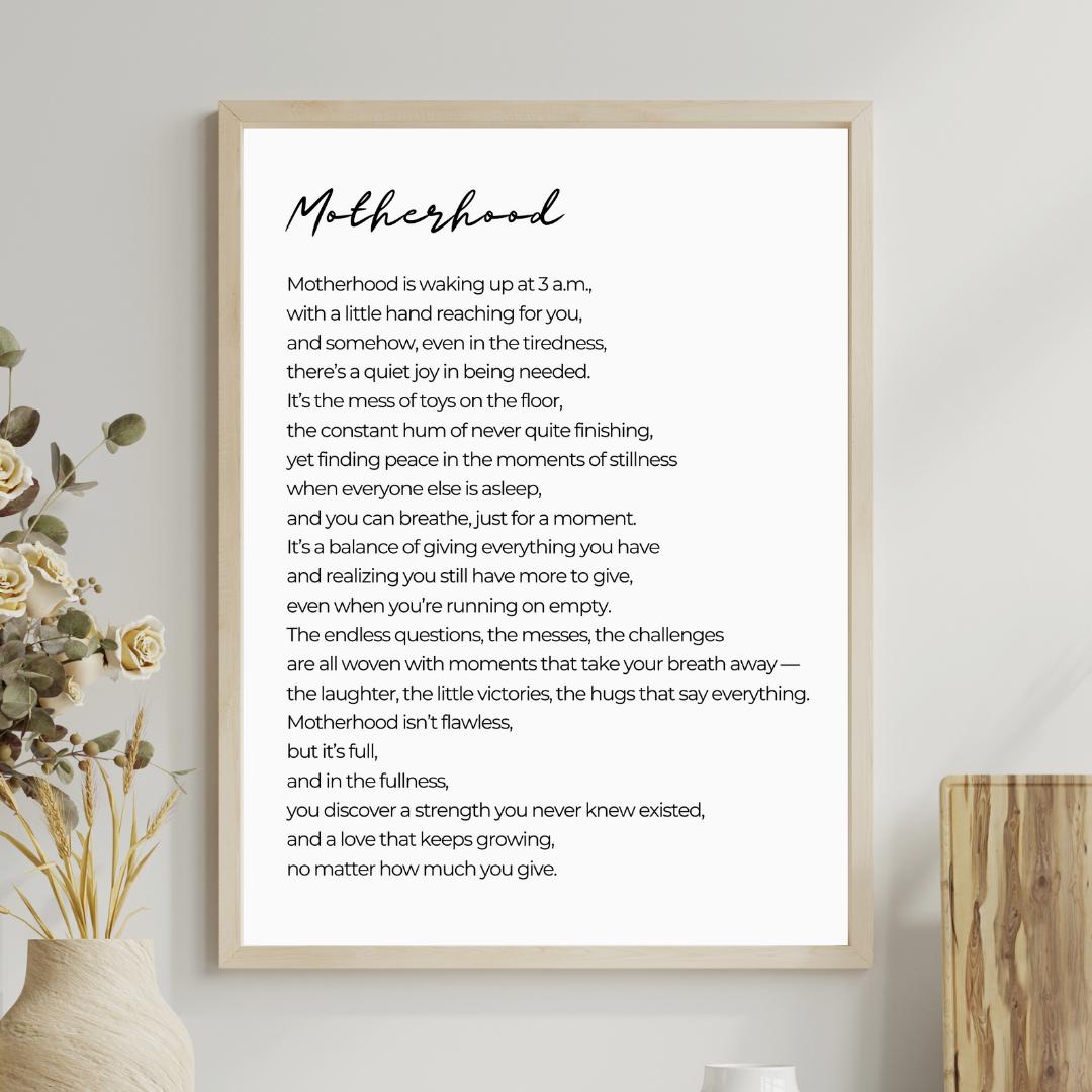 Motherhood Poem | Minimalist Mother Poem Motherhood Quotes Poems About ...