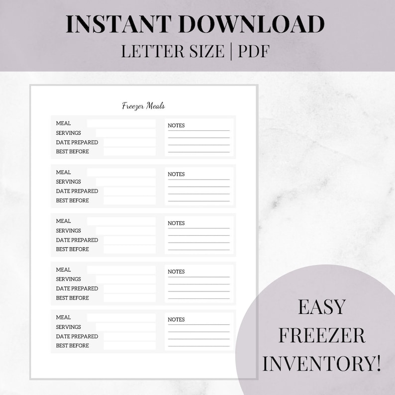 Freezer Meal Tracker Printable Freezer Log Frozen Food | Etsy