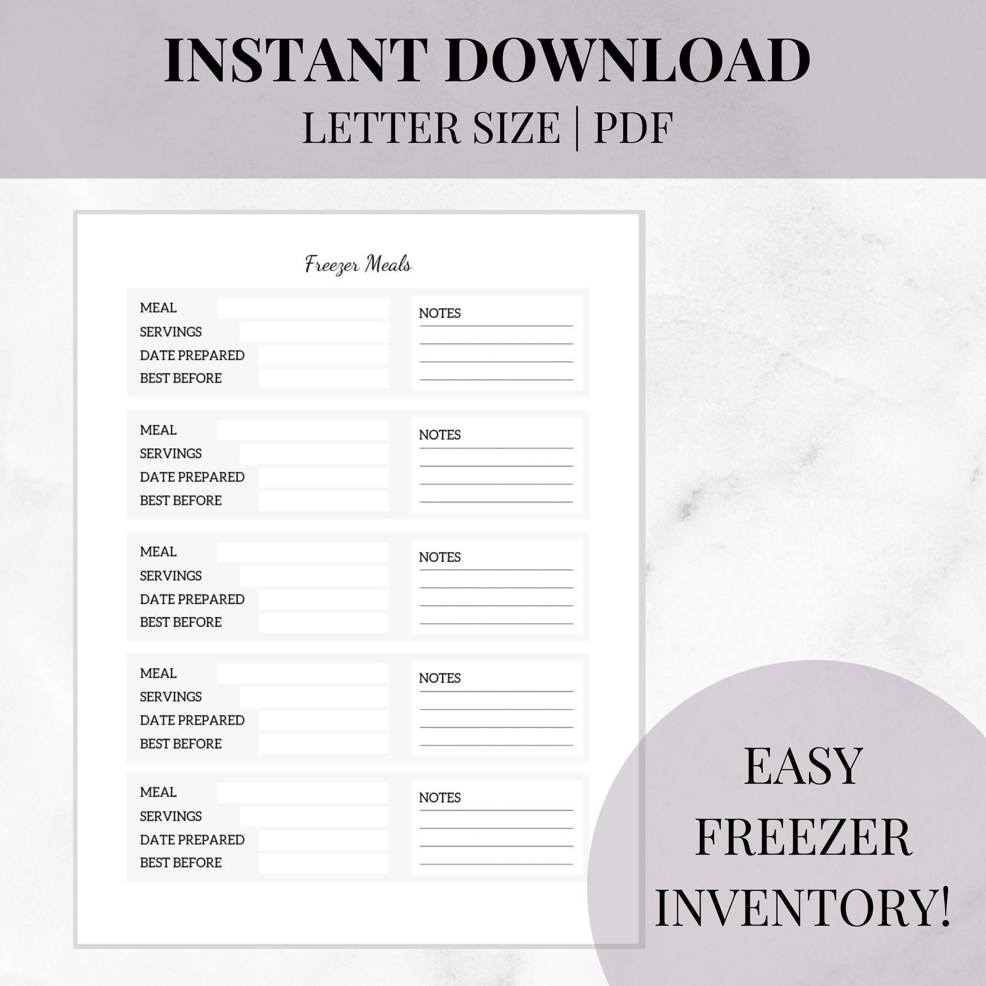 Freezer Meal Tracker Printable Freezer Log Frozen Food | Etsy