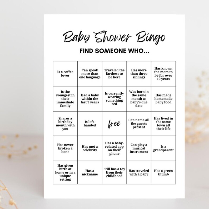 Printable Baby Shower Bingo Game | Find the Guest Bingo Baby Shower ...