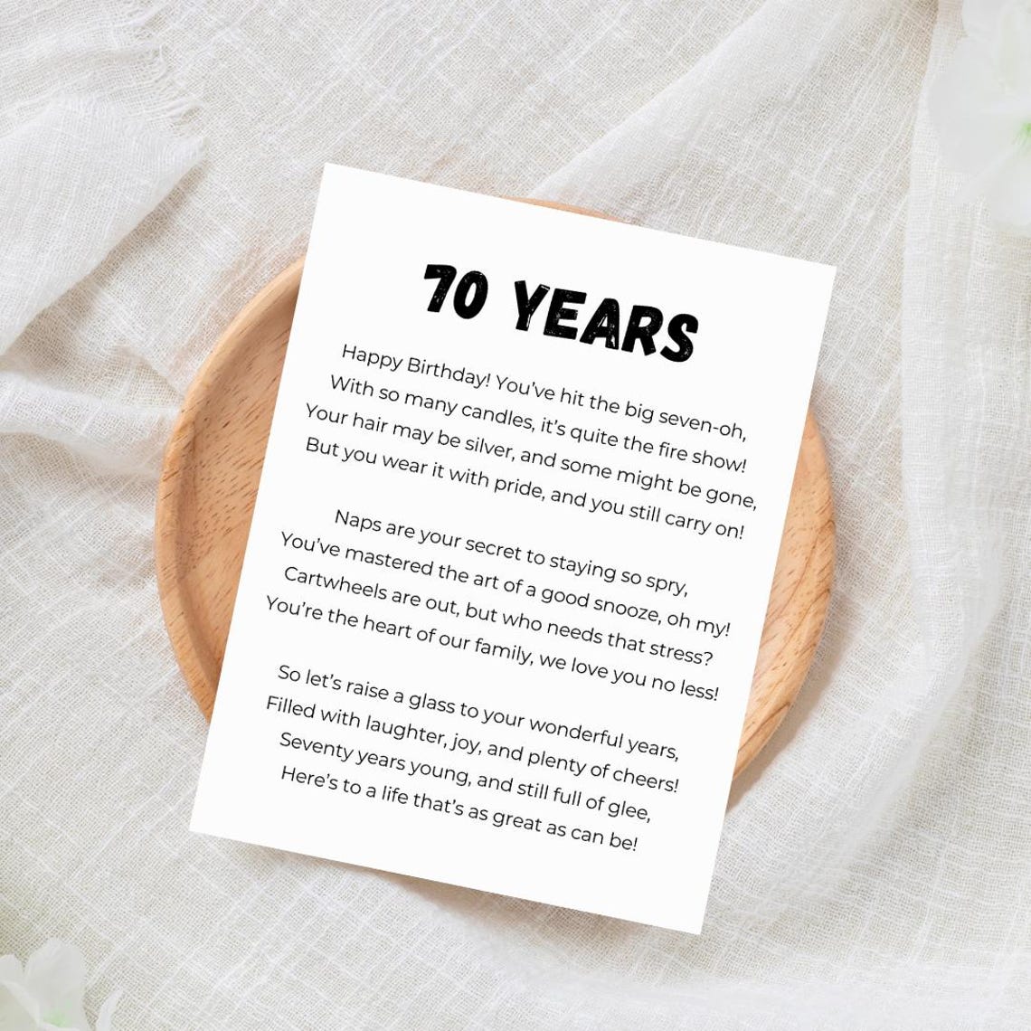 Funny 70th Birthday Poems for Women and Men | Printable Digital ...