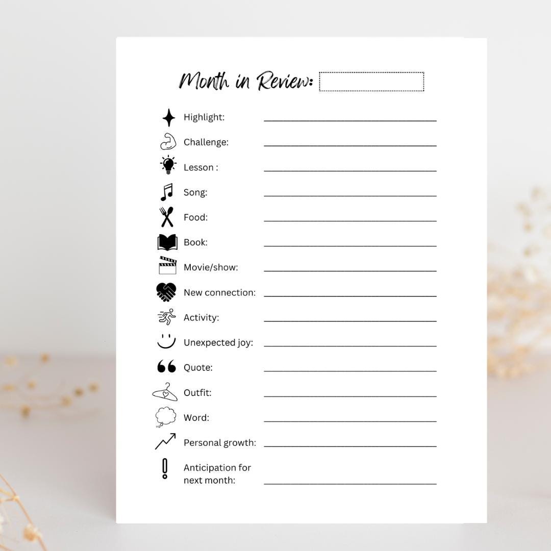 Monthly Overview Printable | Month in Review, Monthly Reflection, Month ...