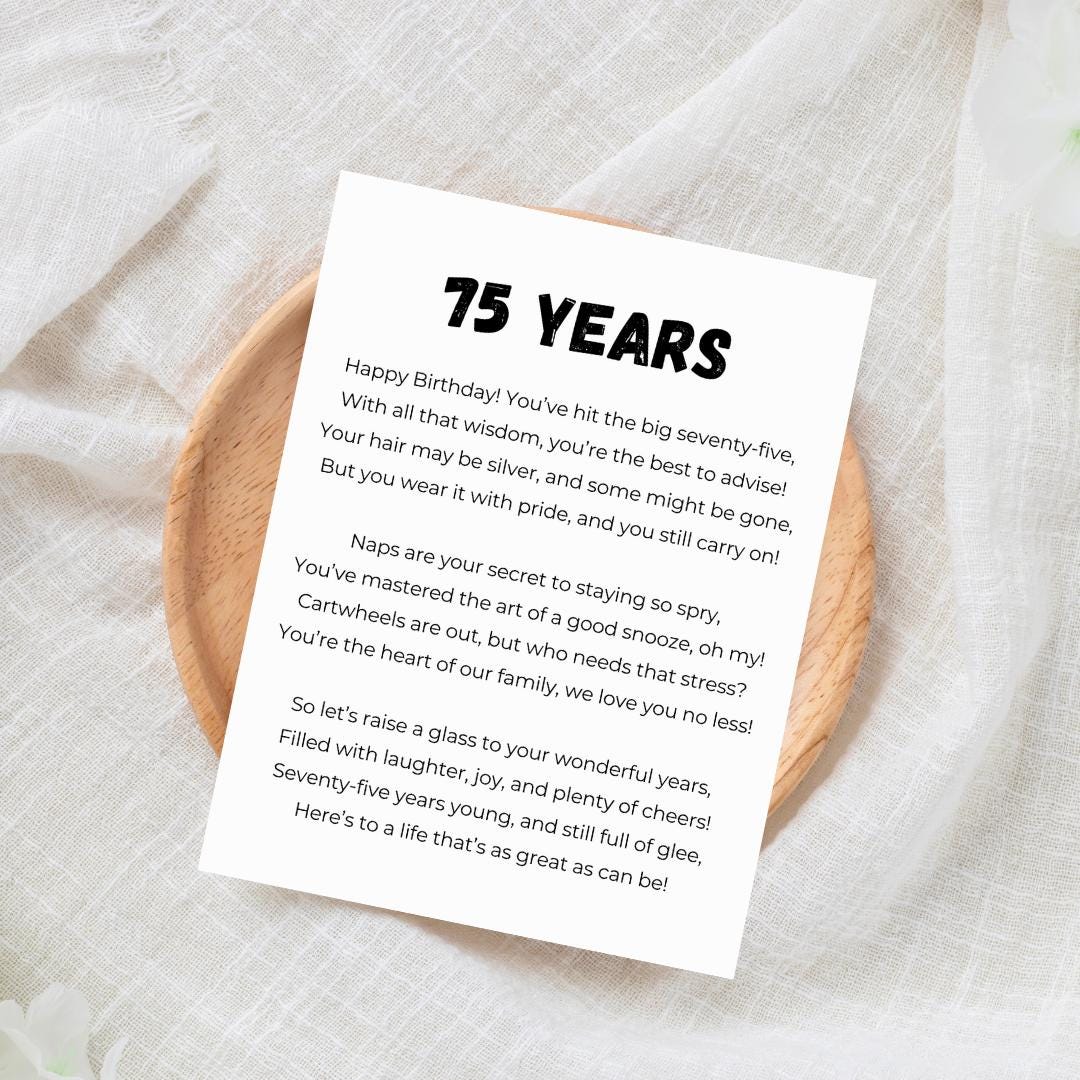 Funny 75th Birthday Gift for Women and Men | Printable Digital Download ...