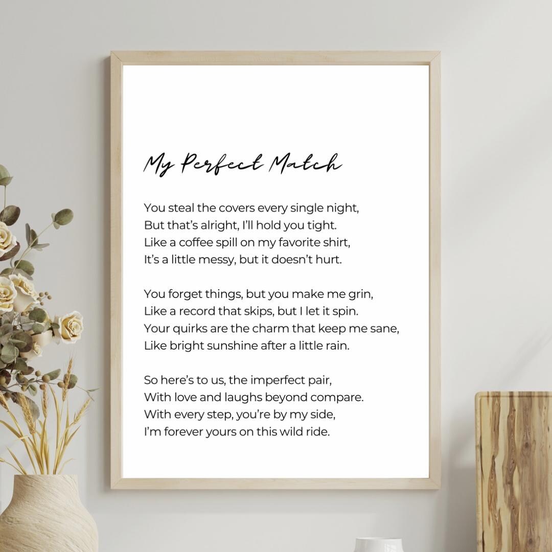 Perfect Match Funny Valentines Poem | Poem About Love Valentine Gift ...