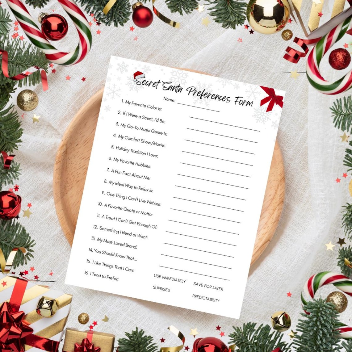 Printable Secret Santa Form Christmas Gift Exchange Form, Team Building ...