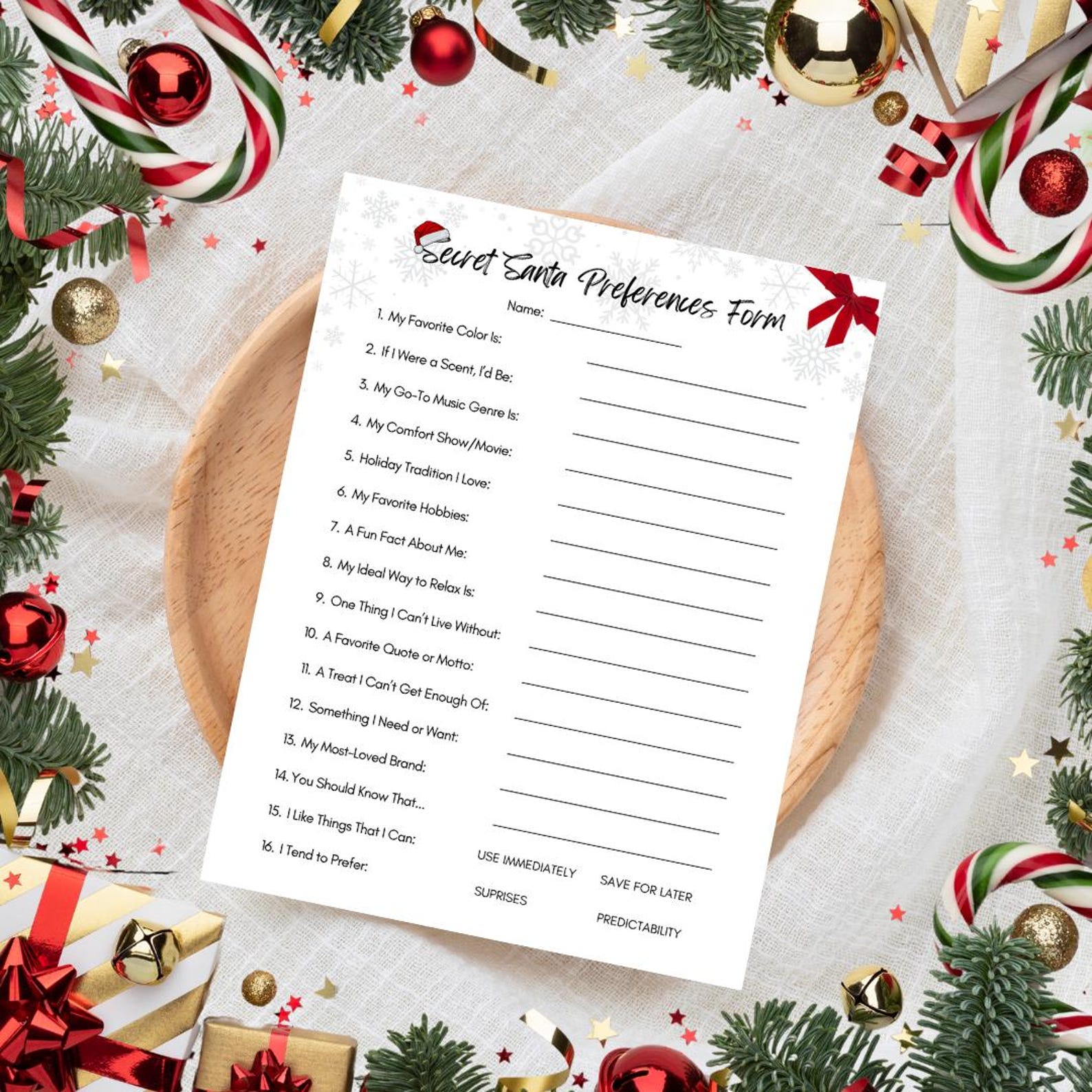 Printable Secret Santa Form | Christmas Gift Exchange Form, Team ...