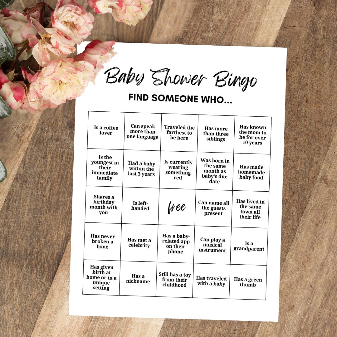 Printable Baby Shower Bingo Game | Find the Guest Bingo Baby Shower ...