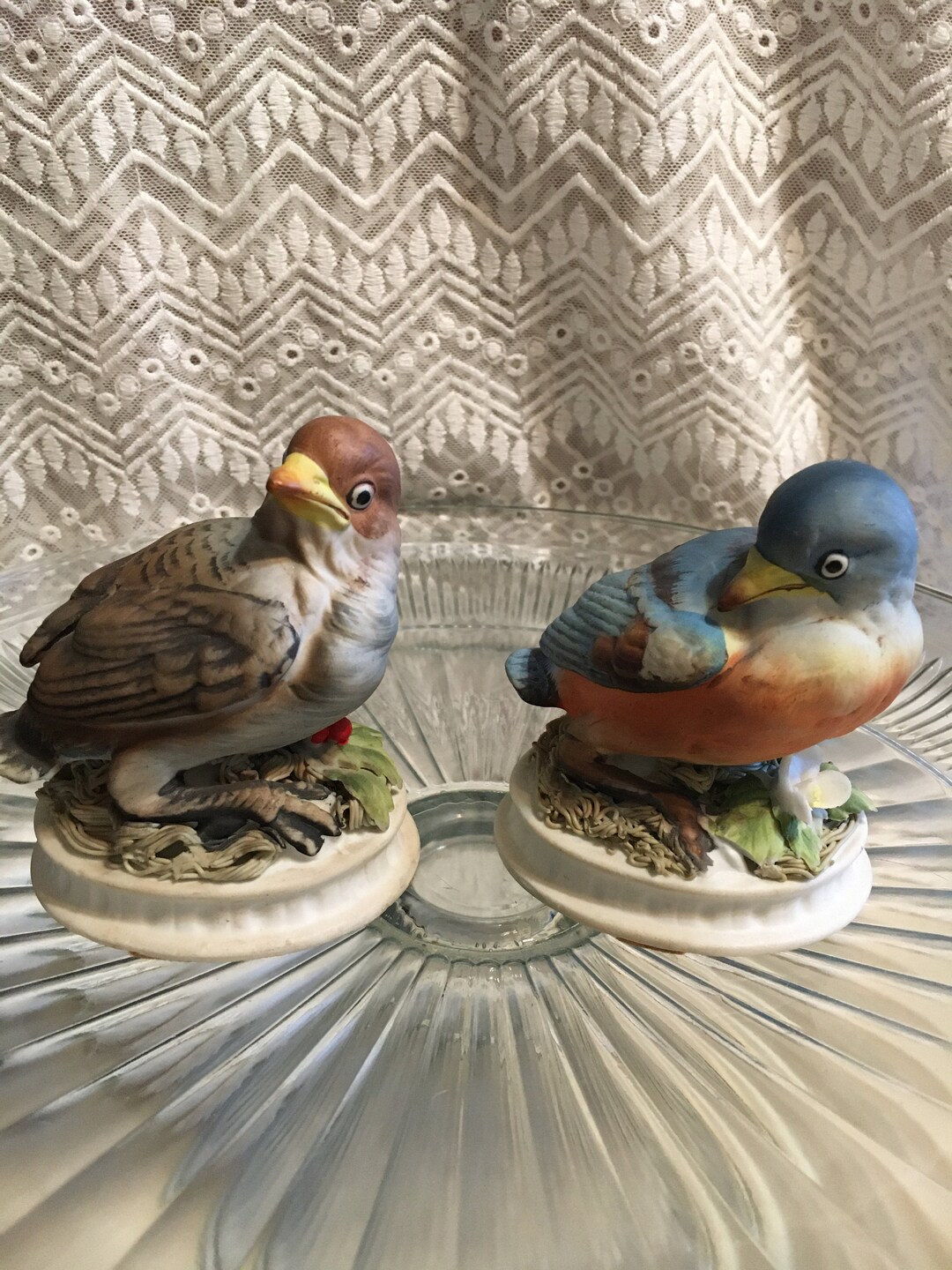 Vintage LEFTON bird figurines TWO. Snow bird and Eastern Blue bird ...