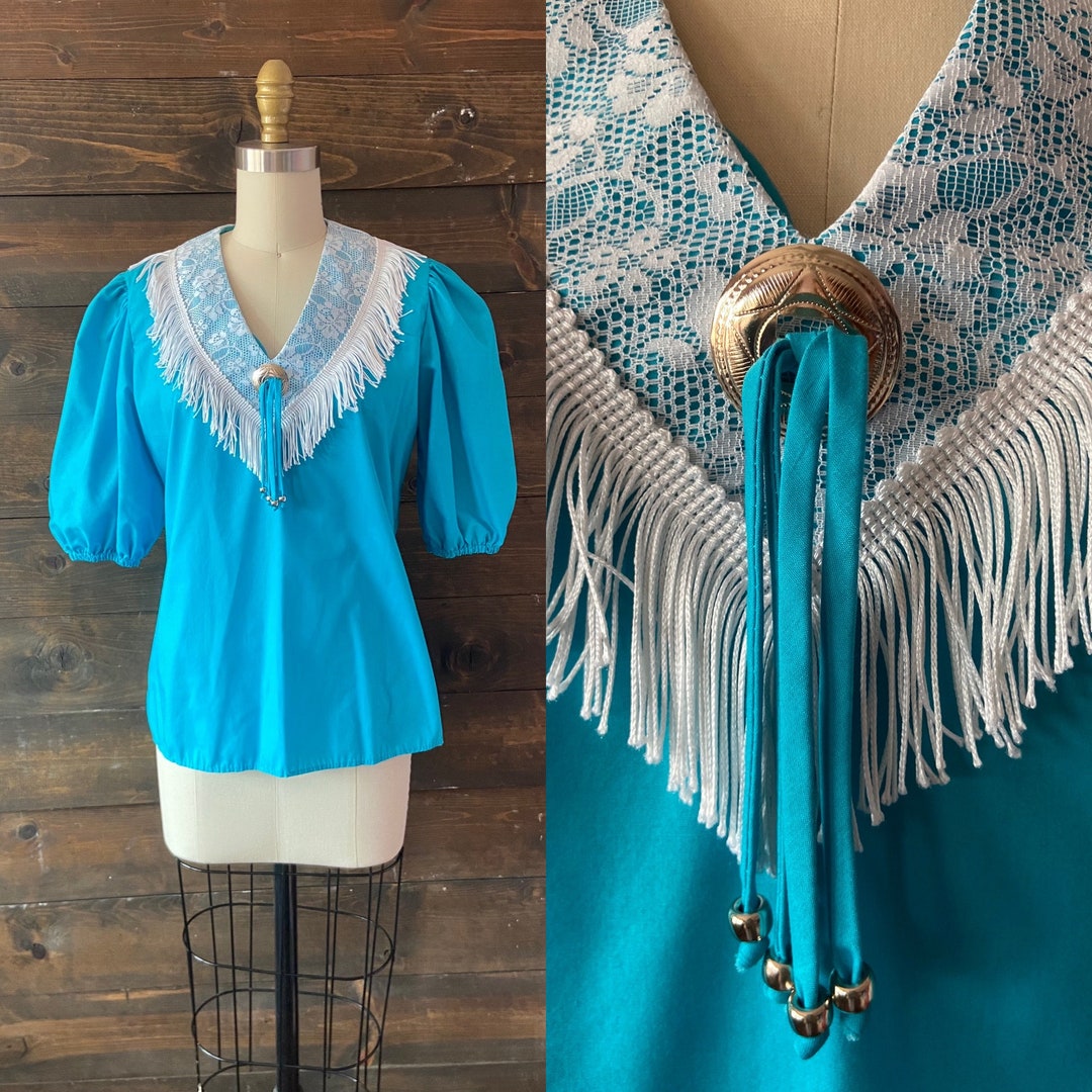 Vintage 90’s Southwestern Top / Concho and Fringe Western Shirt / Puff ...