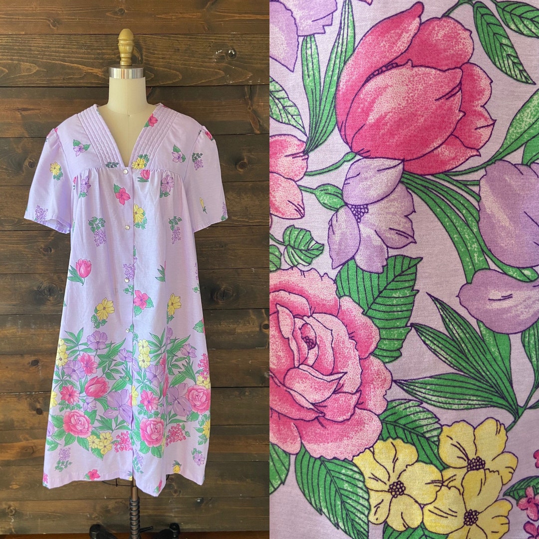 Vintage 80s Floral Muumuu / Purple House Dress / Lightweight House Coat ...