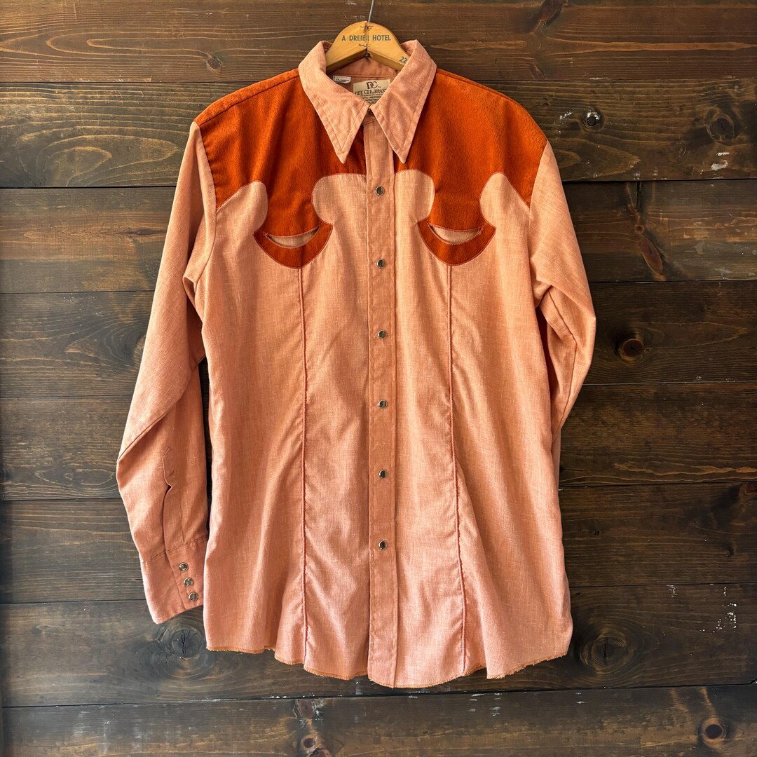 Vintage 70s Orange Western Shirt / Suede Yoke / Pearl Snap / Cowboy ...