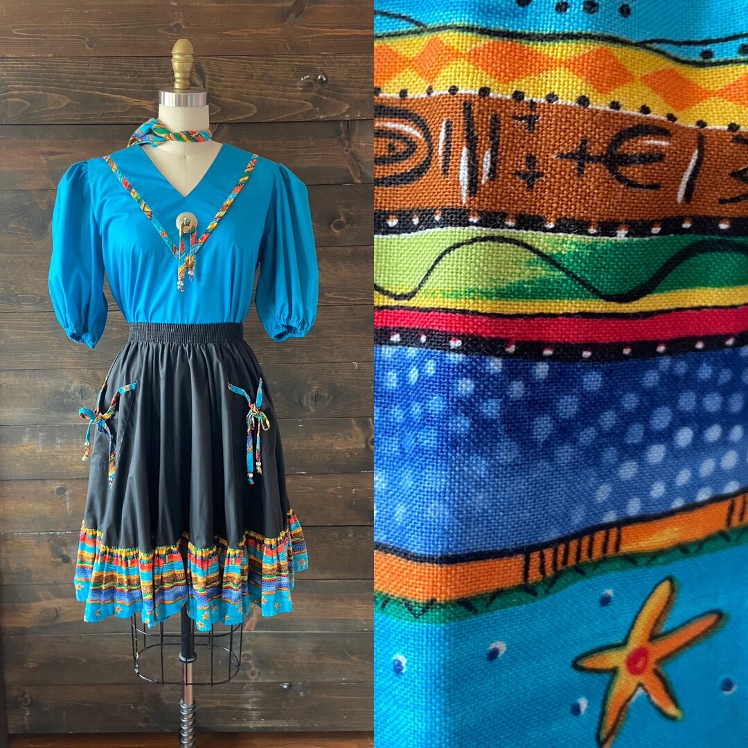 Vintage 90’s Square Dance Outfit / Tropical Beach Skirt and Top ...