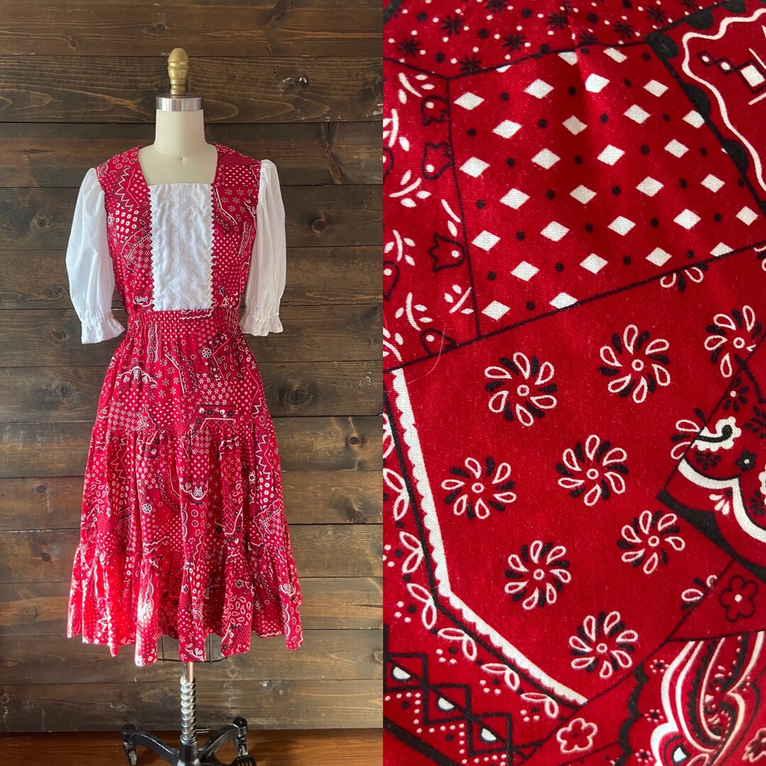 Vintage 70’s Red Bandanna Outfit / Square Dance Skirt and Top / Ric Rac ...