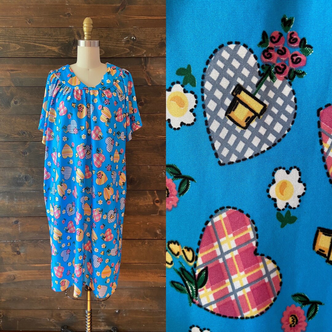Vintage 90s Gardencore Muumuu / Gardening Smock / House Dress / Hearts ...