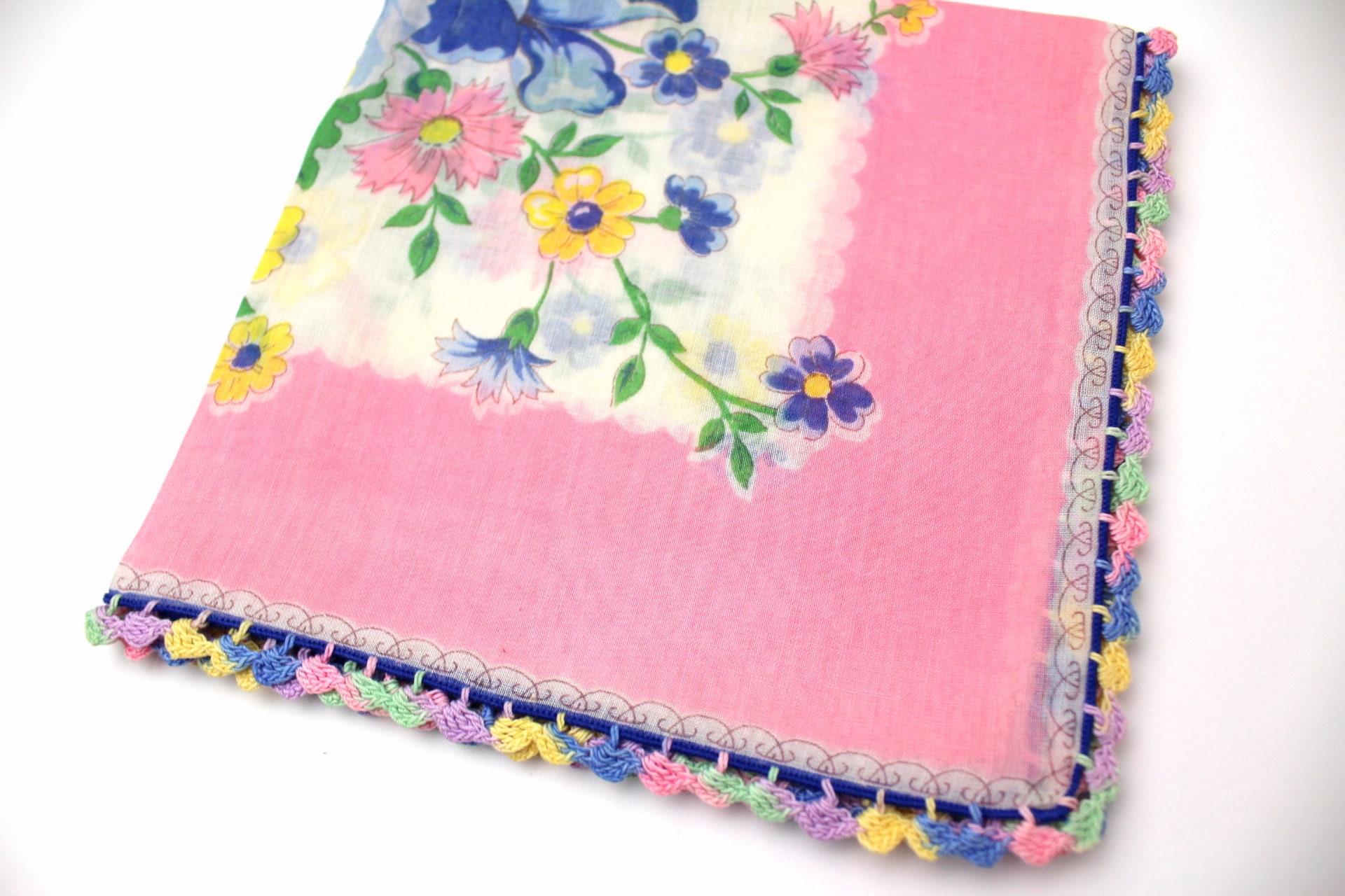 Vintage Handkerchief Zero Waste Reusable Tissue Pink Yellow Blue Floral ...