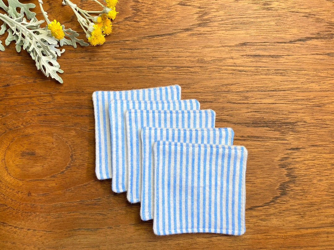 Reusable Facial Squares Blue Stripe Reclaimed Fabric Facial Rounds ...
