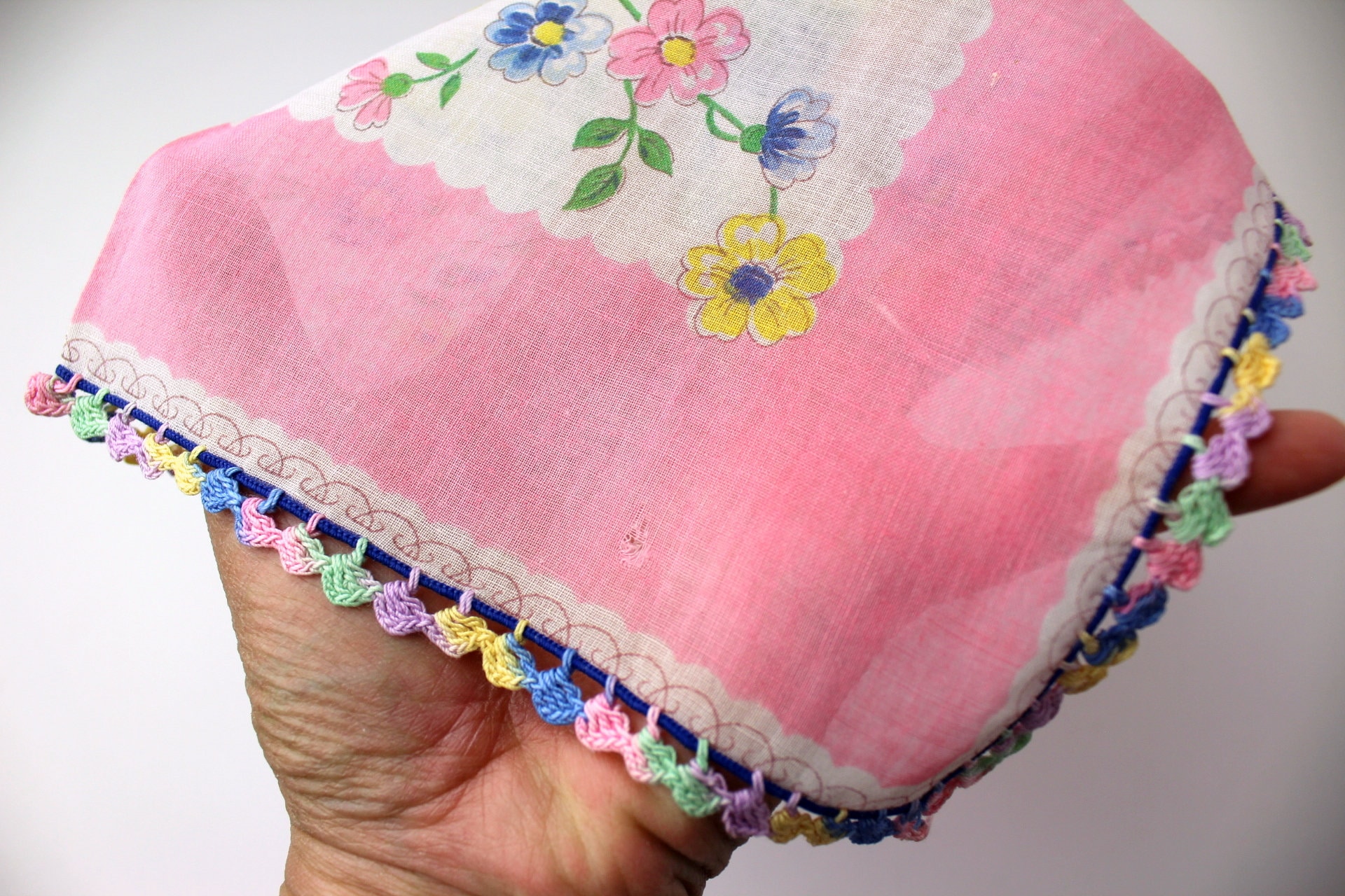 Vintage Handkerchief Zero Waste Reusable Tissue Pink Yellow Blue Floral ...