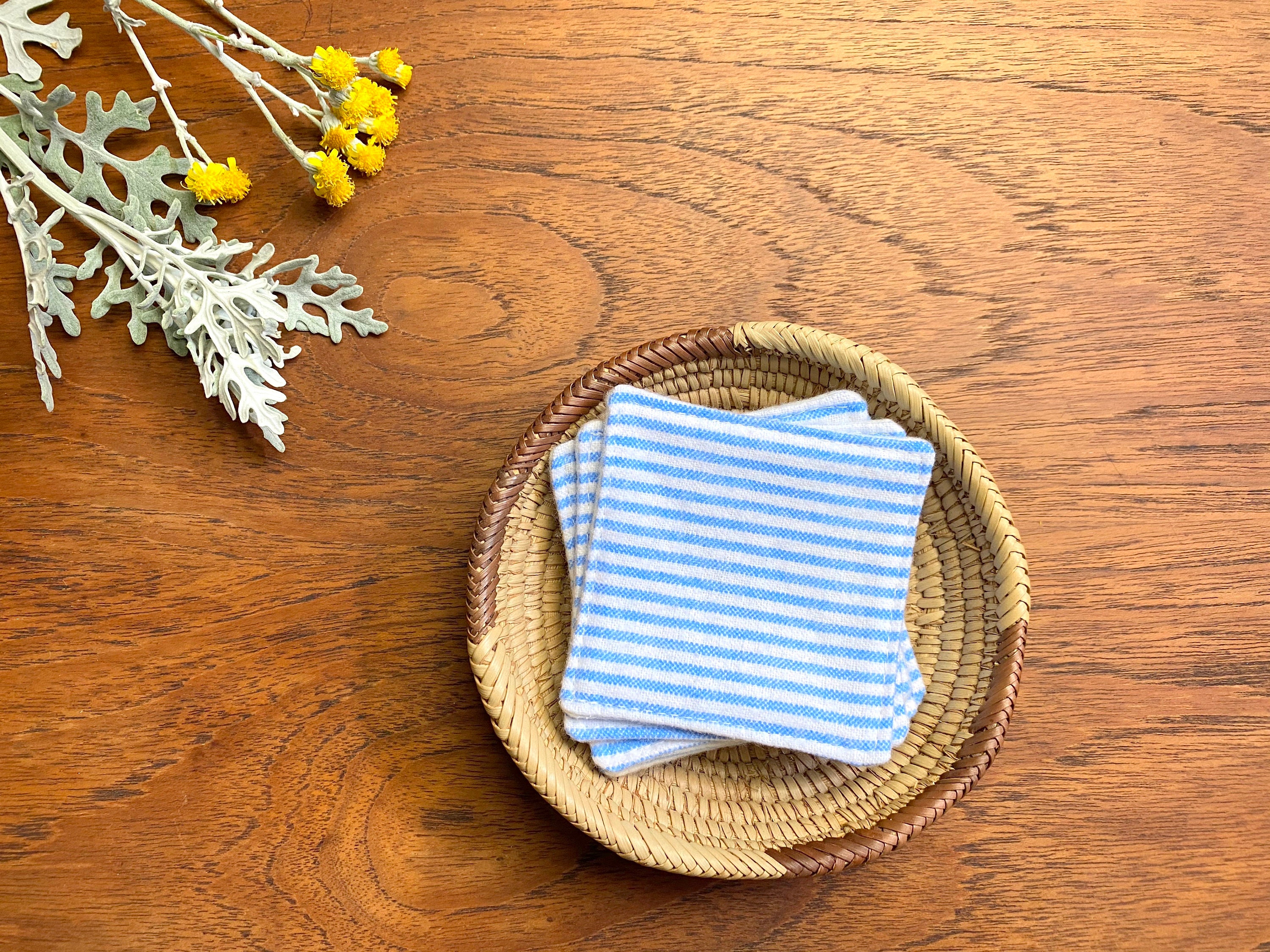 Reusable Facial Squares Blue Stripe Reclaimed Fabric Facial Rounds ...